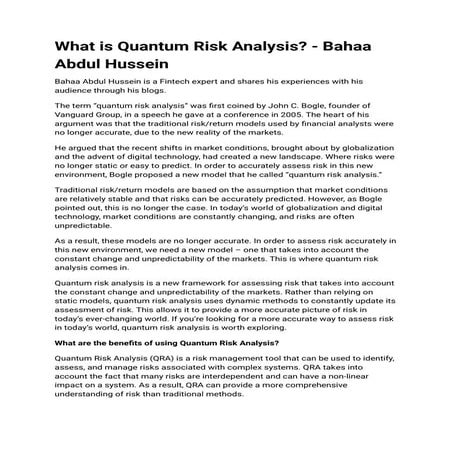 What is Quantum Risk Analysis_ - Bahaa Abdul Hussein.pdf | Stocks and Bonds | Personal Investing