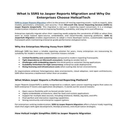 What Is SSRS to Jasper Reports Migration and Why Do Enterprises Choose ...