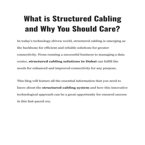 What Is Structured Cabling And Why You Should Carepdf
