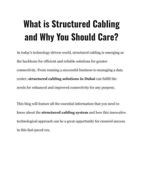 What Is Structured Cabling And Why You Should Carepdf