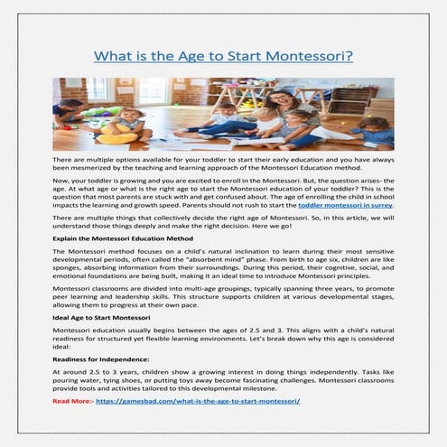 What is the Age to Start Montessori | KidzVille Learning Center | PDF