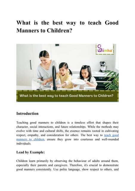 Manner is important etiquette lessons for kids | PPTX