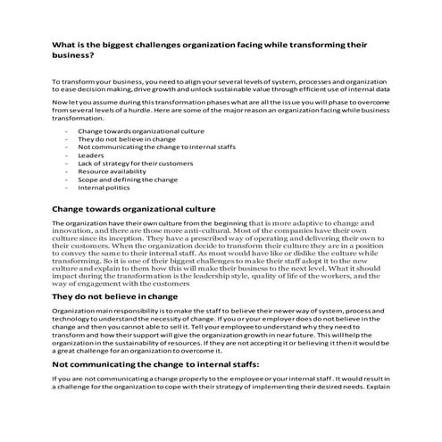 What is the biggest challenges organization facing while transforming ...