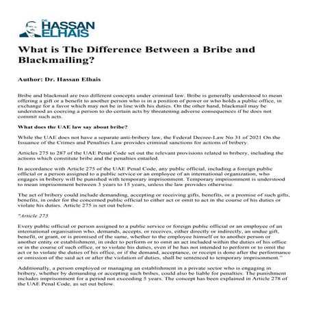 What is The Difference Between a Bribe and Blackmailing.pdf | Law