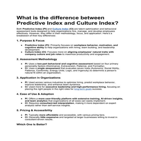 What is the difference between Predictive Index and Culture Index | DOCX