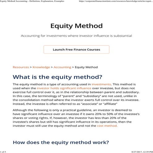 What is the equity method | PDF