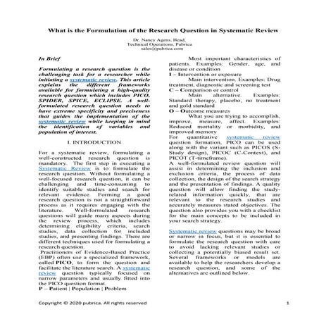 What is the formulation of the research question in systematic review ...