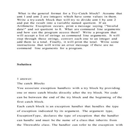 What Is The General Format For A Try Catch Block Assume That Amt L Docx 
