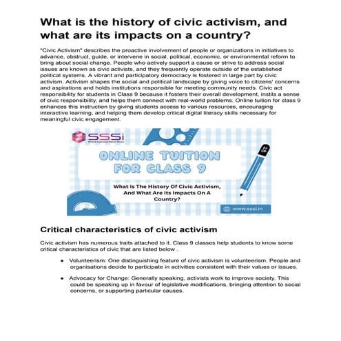 What is the history of civic activism, and what are its impacts on a ...