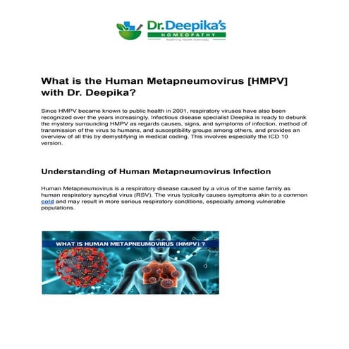 What is the Human Metapneumovirus [HMPV] with Dr. Deepika? | PDF