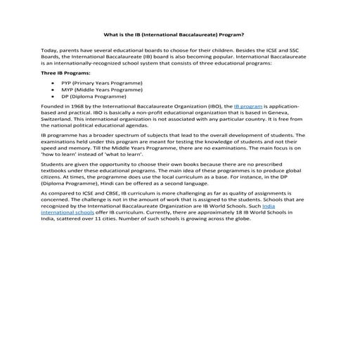 What is the IB (International Baccalaureate) Program | PDF