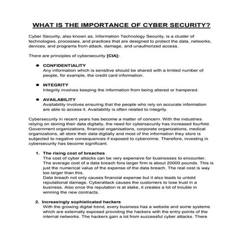 What is Importance of Cyber Security | PDF
