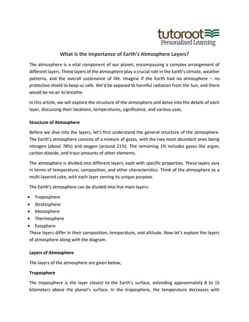 Explain What are the Layers of the Atmosphere? | PDF | Weather | Science