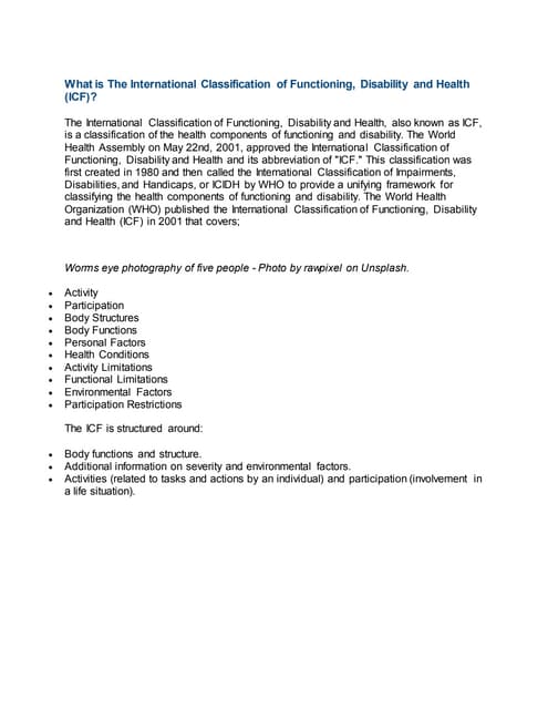 International classification of functioning, disability and health. | PPTX