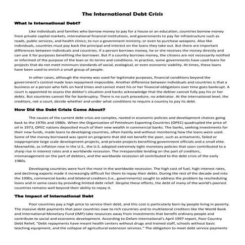 What is the international debt crisis | DOCX