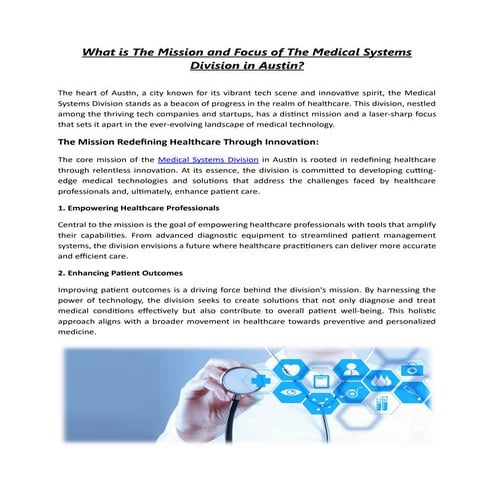 What is The Mission and Focus of The Medical Systems Division in Austin ...