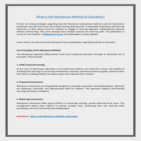 What is the Montessori Method of Education? | PDF