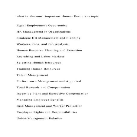 what is the most important Human Resources topic Equal Emplo.docx