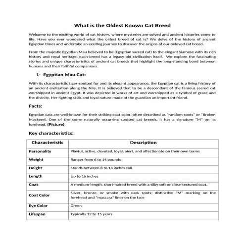 What is the Oldest Known Cat Breed: Key Characteristics | DOCX | Cats ...