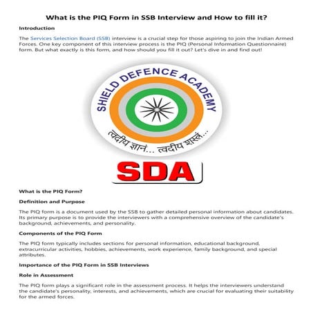What is the PIQ Form in SSB Interview and How to fill it.pdf