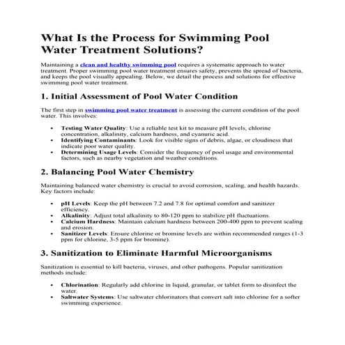 What Is the Process for Swimming Pool Water Treatment Solutions.docx