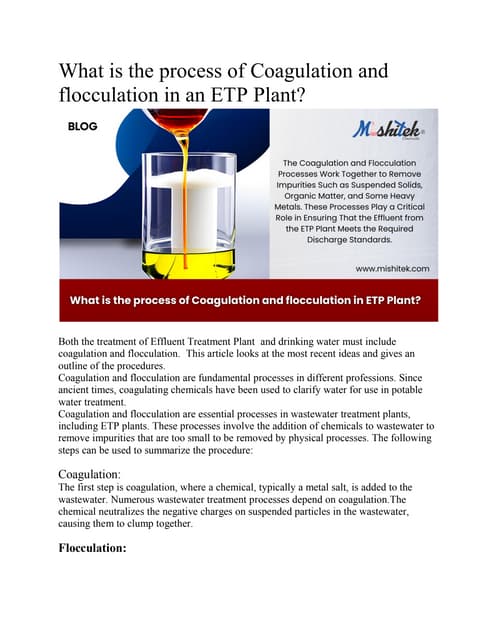 Review On Water Treatment Coagulation Process | PDF