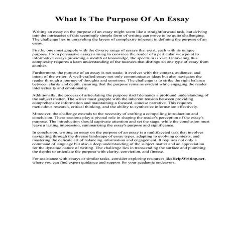 What Is The Purpose Of An Essay. Medicine Hat College | PDF
