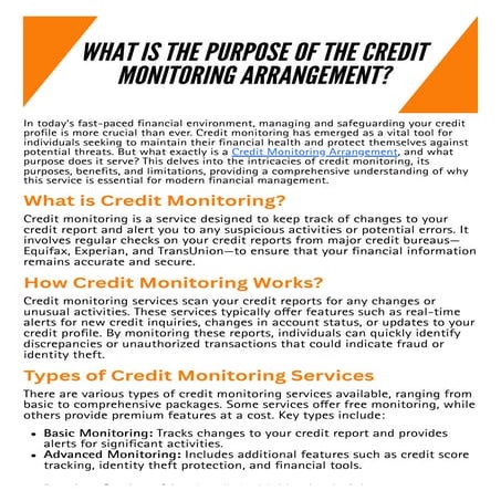 What is the purpose of Credit Monitoring Arrangement.pdf