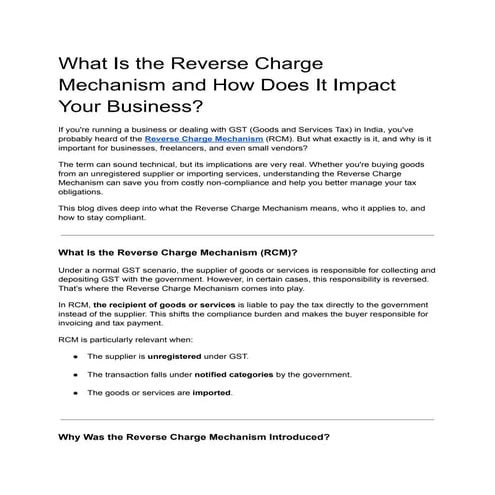 What Is the Reverse Charge Mechanism and How Does It Impact Your ...