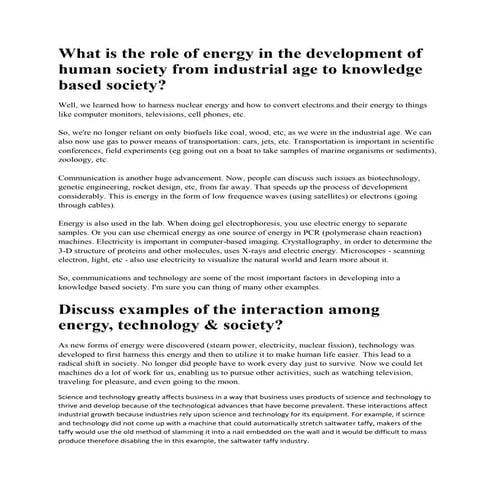What is the role of energy in the development of human society from ...