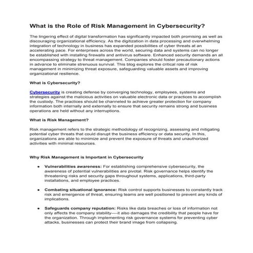 What is the role of risk management in cybersecurity | PDF