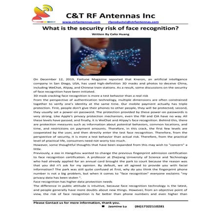 What is the security risk of face recognition -C&T RF Antennas Inc | PDF | Technology Industry ...