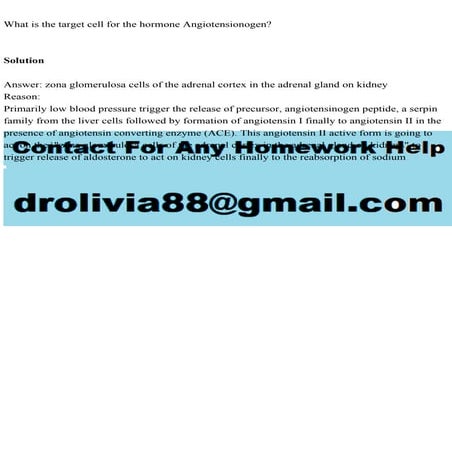 What is the target cell for the hormone AngiotensionogenSolut.pdf