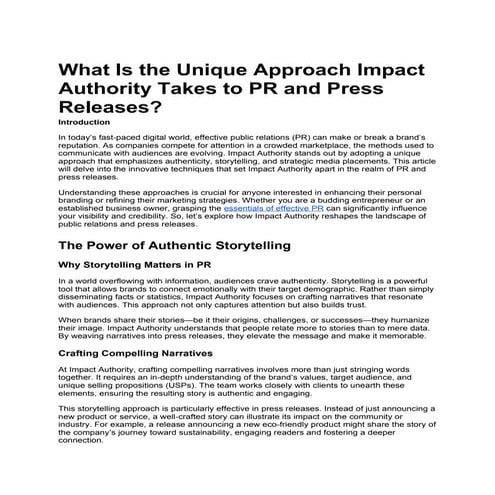 What Is the Unique Approach Impact Authority Takes to PR and Press ...