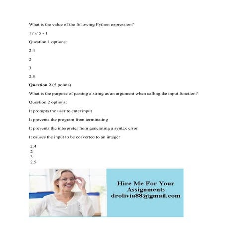 What is the value of the following Python expression- 17 -- 5 - 1 Ques.pdf