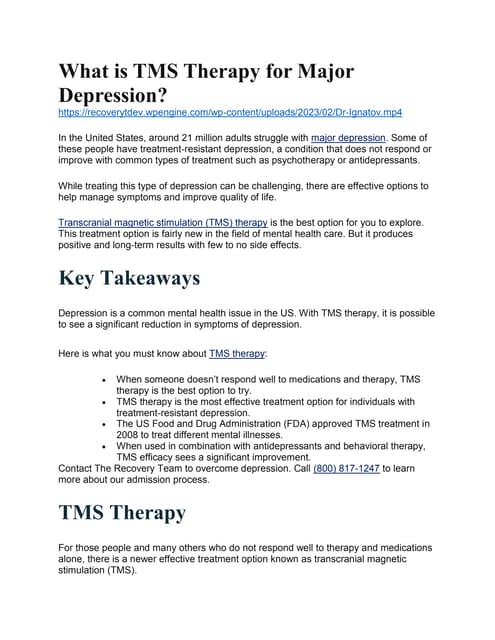 TMS THERAPY TO OVERCOME DEPRESSION | PDF