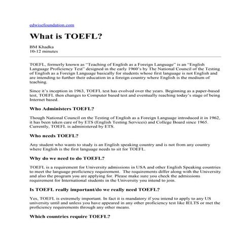 What is TOEFL ? | PDF