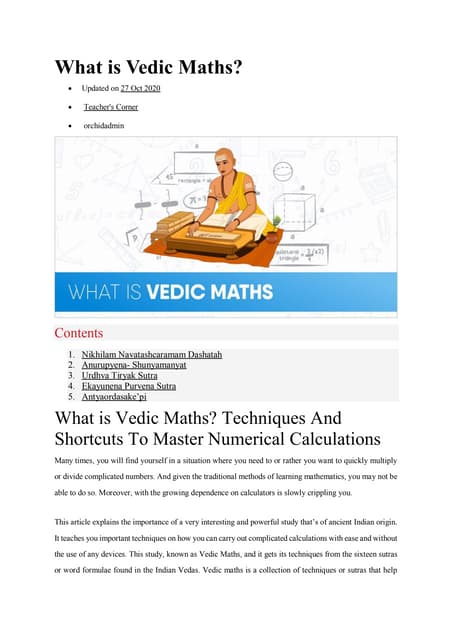 Vedic Mathematics 16 sutras with example problems | PPTX