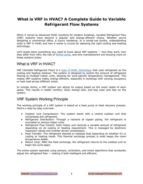 VARIABLE REFRIGERANT FLOW(VRF) ppt | PPTX