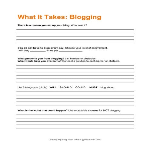 I set up my blog. Now what? worksheet | DOCX