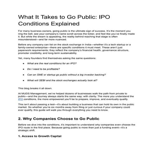 What It Takes to Go Public: IPO Conditions Explained | PDF