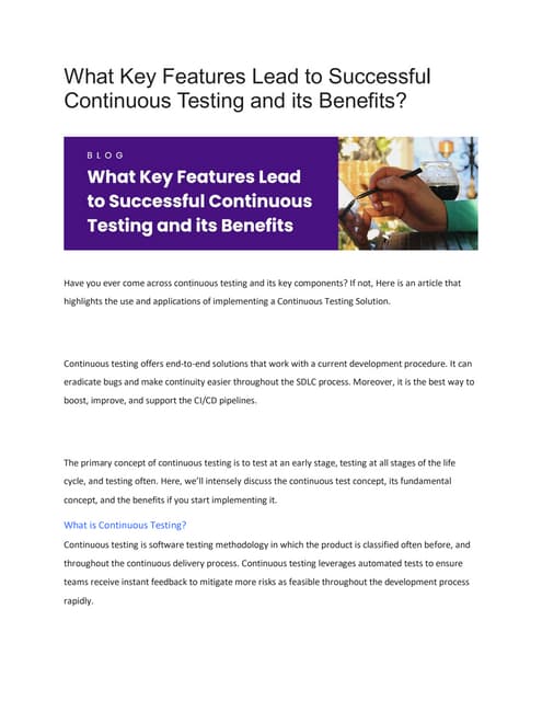 What is continuous testing ways to perform continuous testing | PDF What is continuous testing ways to perform continuous testing | PDF