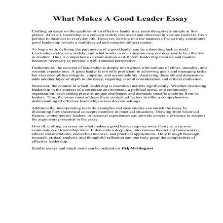 What Makes A Good Leader Essay. Geneva College | PDF