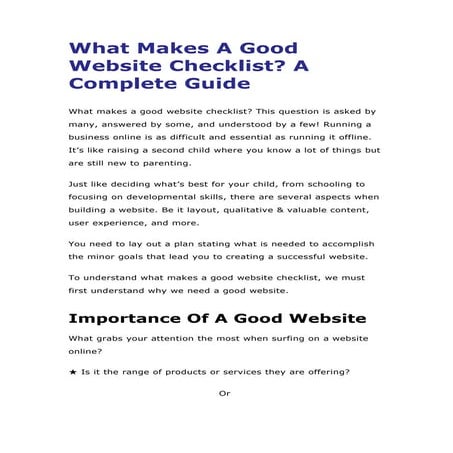 What Makes A Good Website Checklist.pdf | Internet for Beginners | Internet
