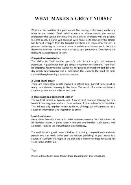 Qualities of a good Nurse | PPTX