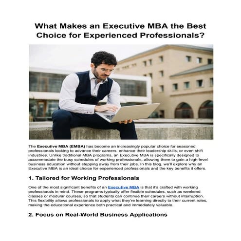 What Makes an Executive MBA the Best Choice for Experienced ...
