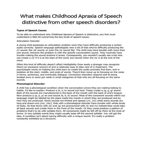 What makes Childhood Apraxia of Speech distinctive from other speech ...