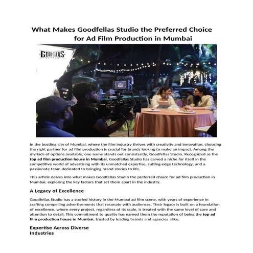 What Makes Goodfellas Studio the Preferred Choice for Ad Film Production in Mumbai | PDF