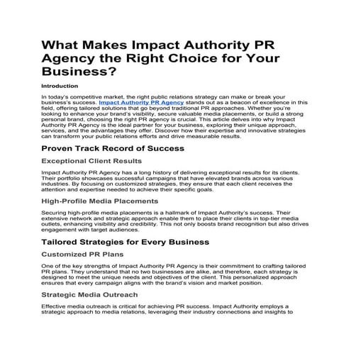 What Makes Impact Authority PR Agency the Right Choice for Your ...