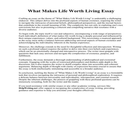 What Makes Life Worth Living Essay. Eastern Michigan University | PDF